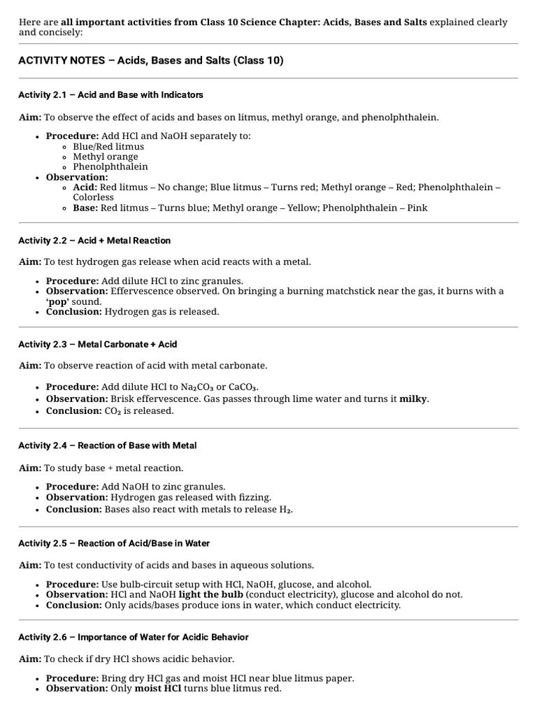 Class 10 Acid Base and Salt | PDF | Ph | Acid