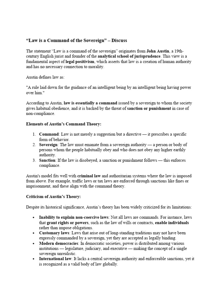 Austin's Command Theory of Law Explained | PDF | Jurisprudence ...
