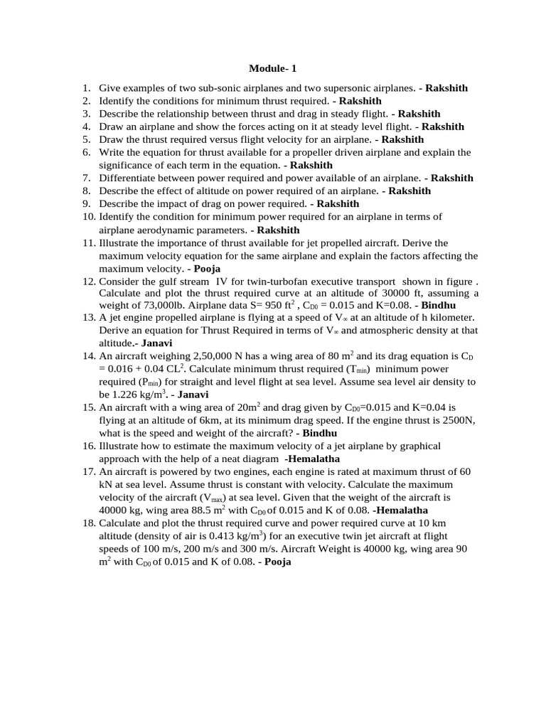 ACP module - 1& 2 Question bank | PDF | Flight | Thrust