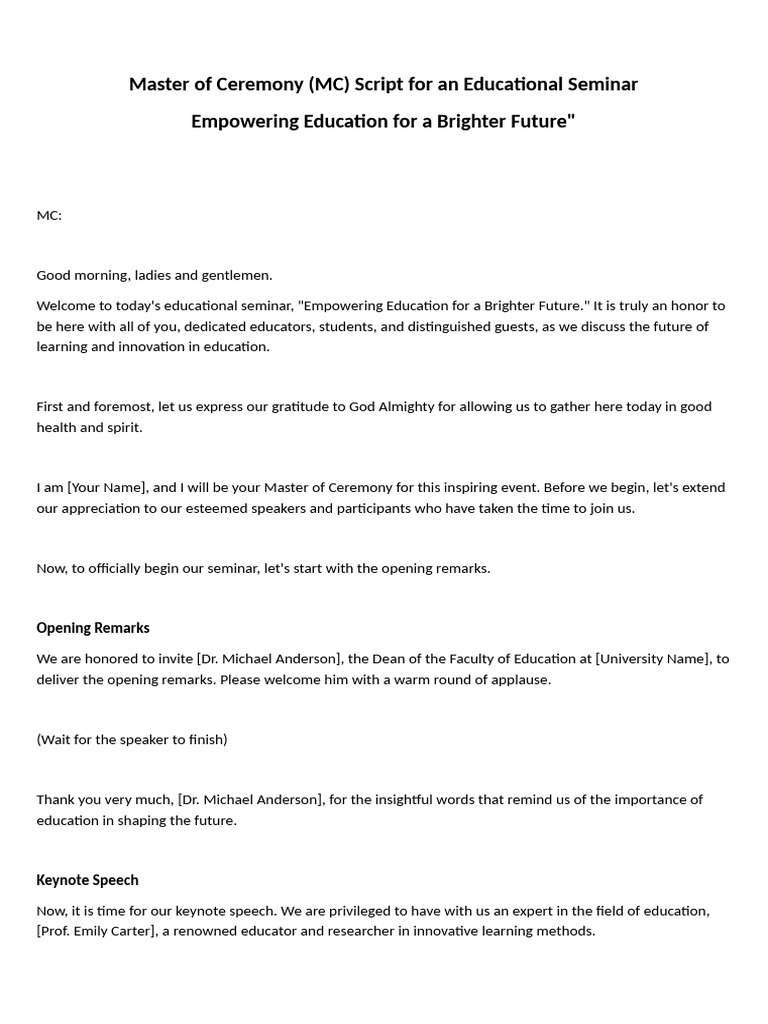 Master of Ceremony | PDF