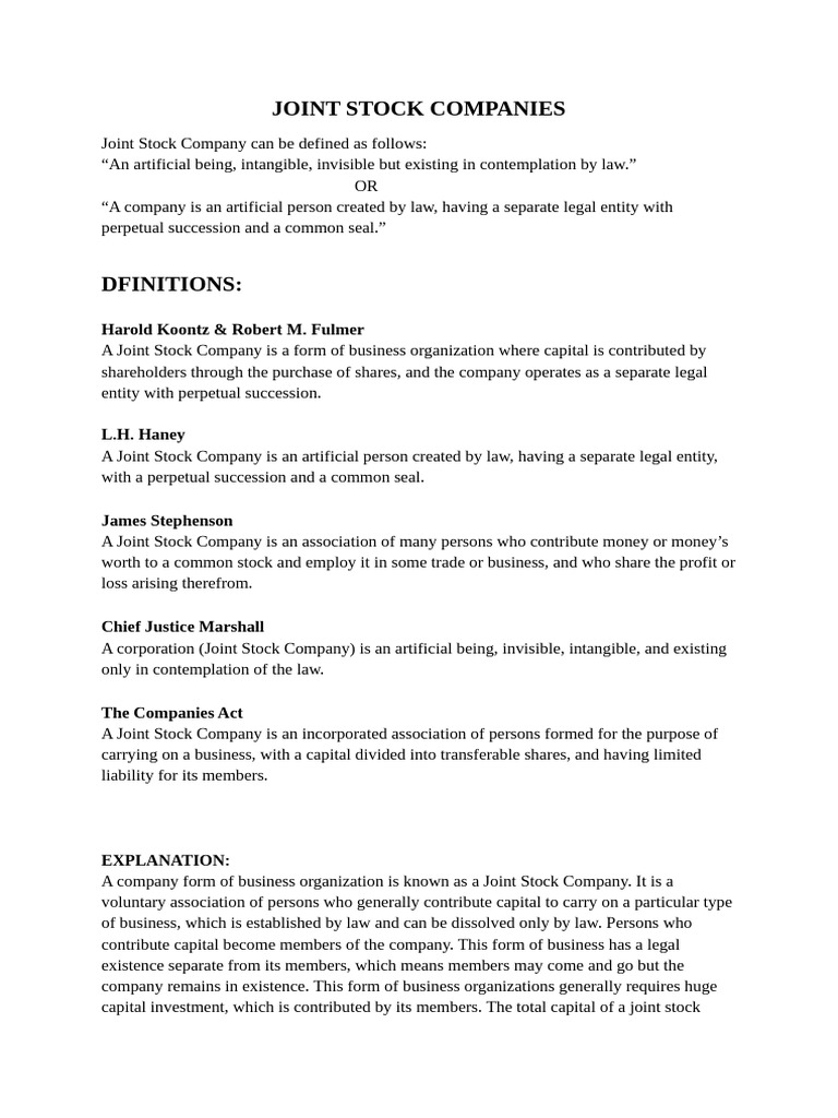 Overview of Joint Stock Companies | PDF | Joint Stock Company | Stocks