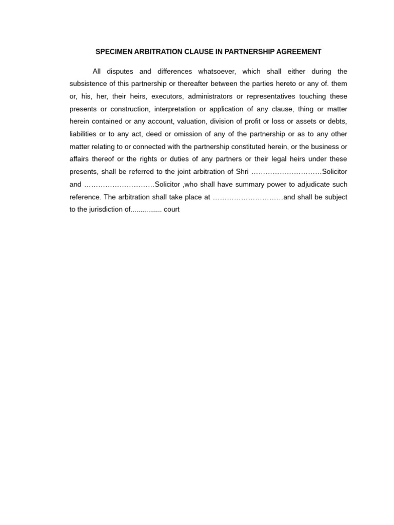 Arbitration Clause in Partnership Agreement | PDF