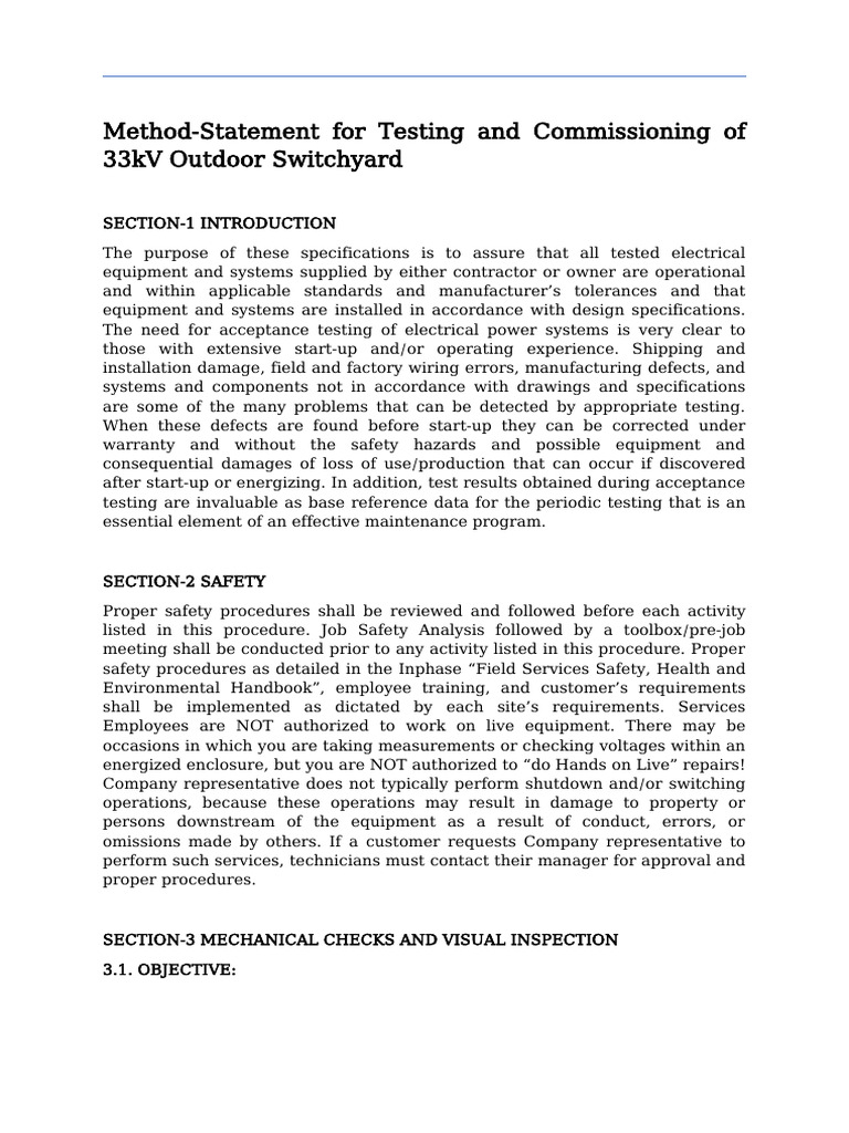 Testing and Commissioning 33kV Switchyard | PDF | Transformer | Capacitor