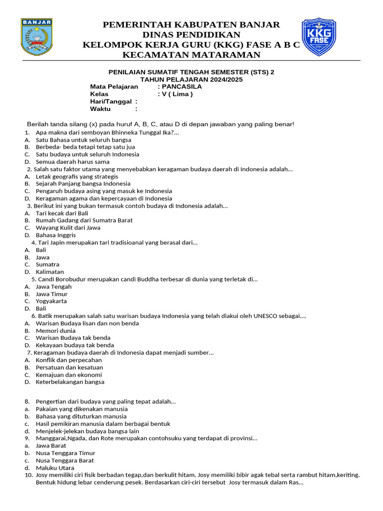 Soal Pancasila Uts 2 2025 | PDF