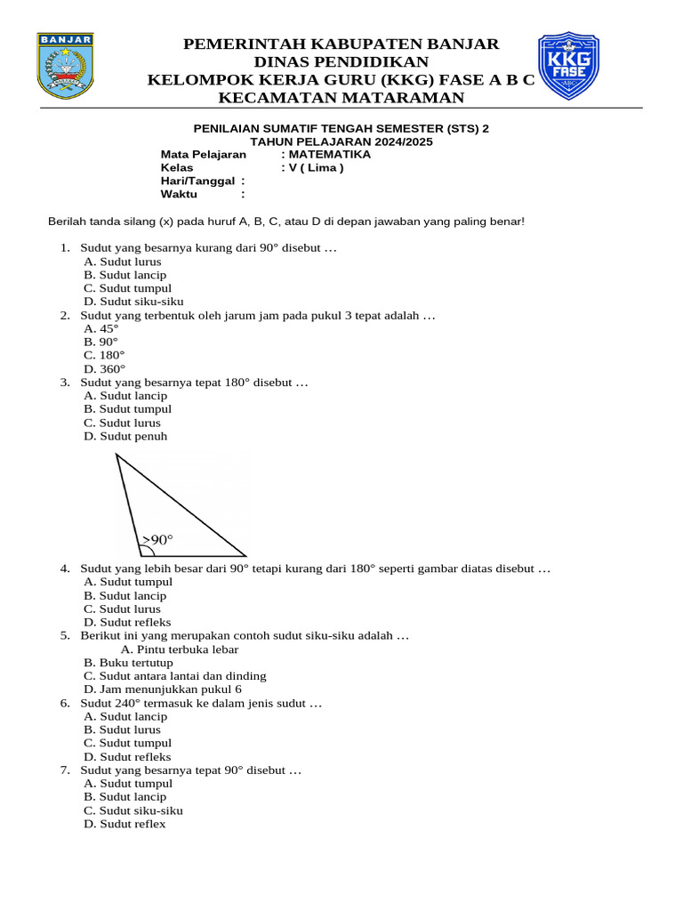 SOAL MTK UTS 2 2025 | PDF