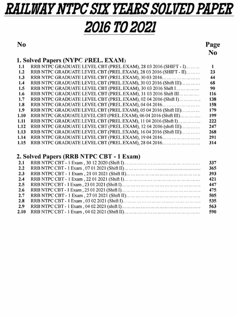 RRB NTPC Previous Years Solved Paper | PDF