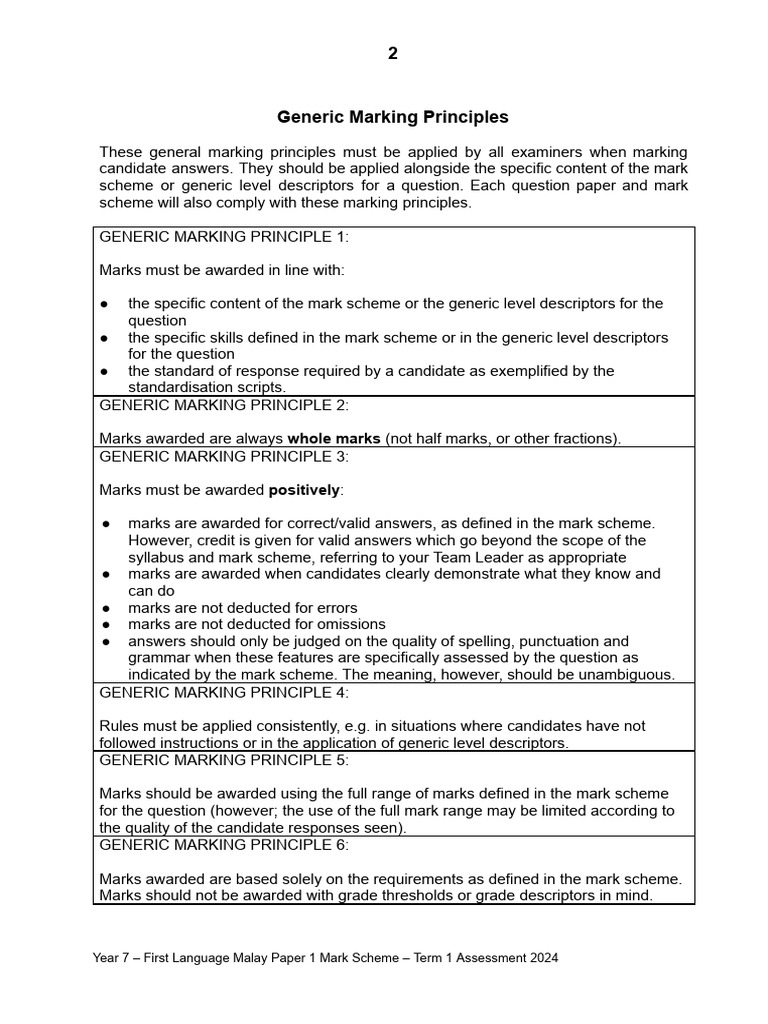 Year 7 Malay Marking Scheme Guidelines | PDF | Linguistics