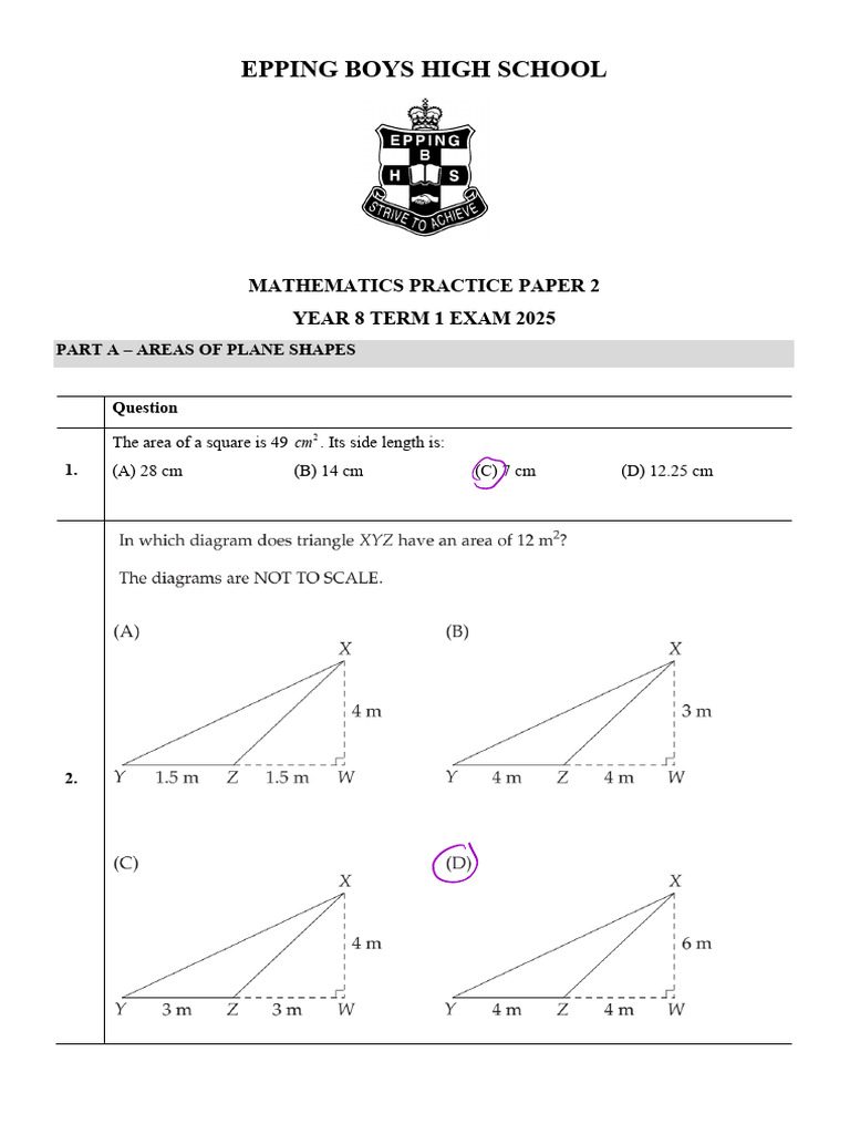 0310 Yr8 Revise 2 ANSWER | PDF | Area | Classical Geometry