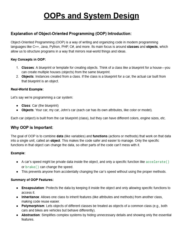 OOPs and System Design | PDF | Class (Computer Programming) | Object ...