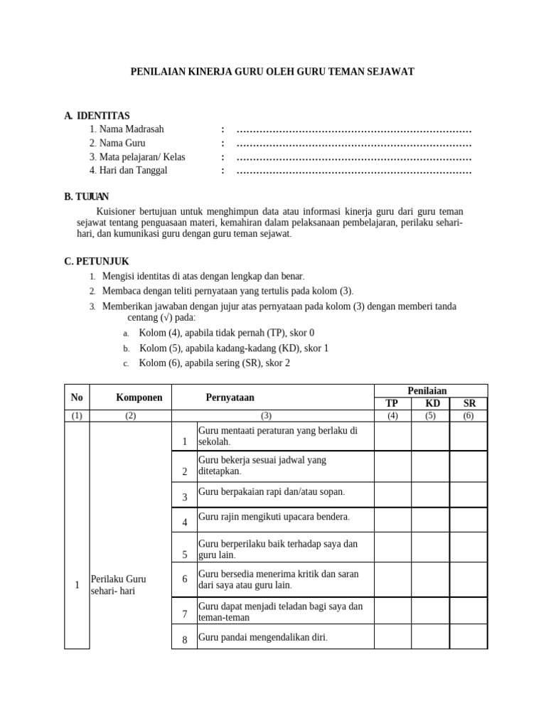 Penilaian Teman Sejawat | PDF