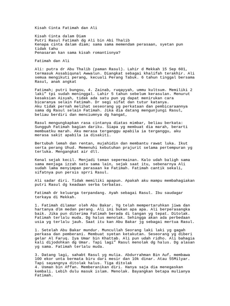 Kisah Cinta Fatimah Dan Ali | PDF