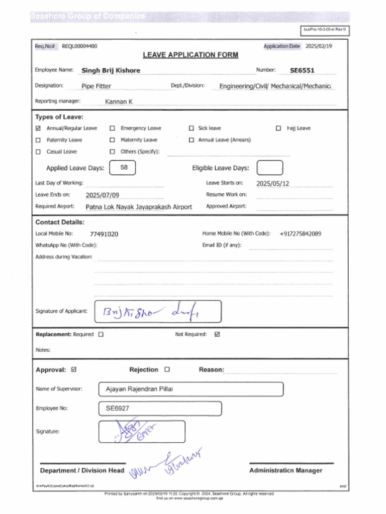 Leave Req 4400 | PDF