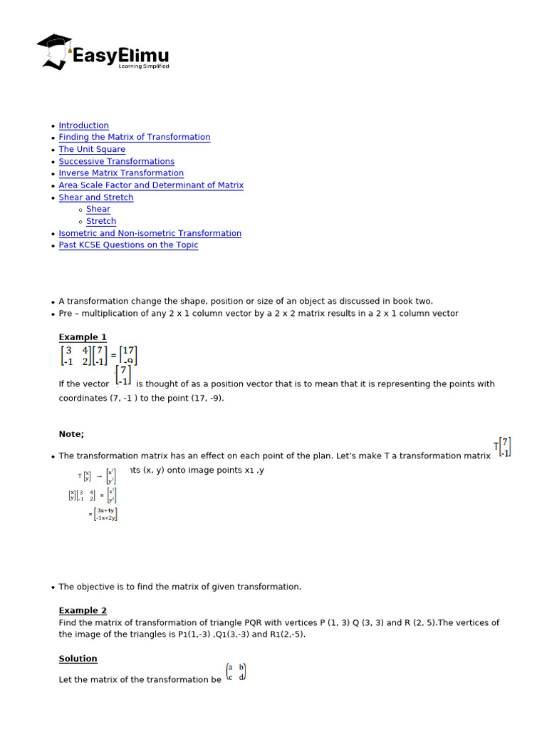 Matrices and Transformations Notes | PDF | Matrix (Mathematics ...