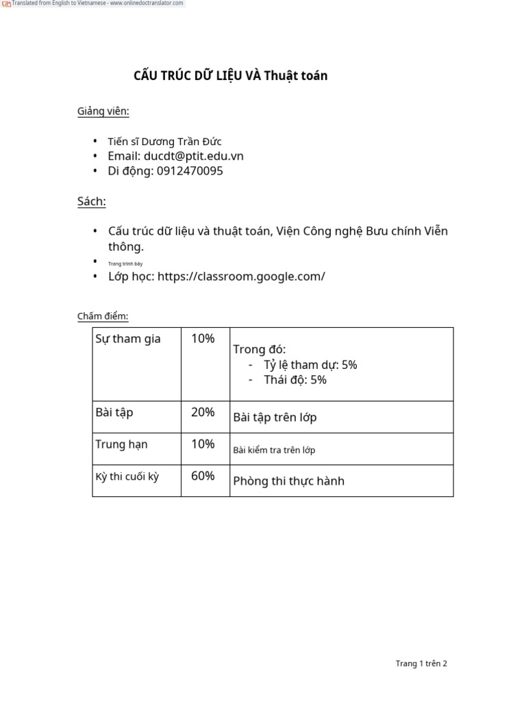 Data Structures and Algorithms Syllabus.en.vi | PDF