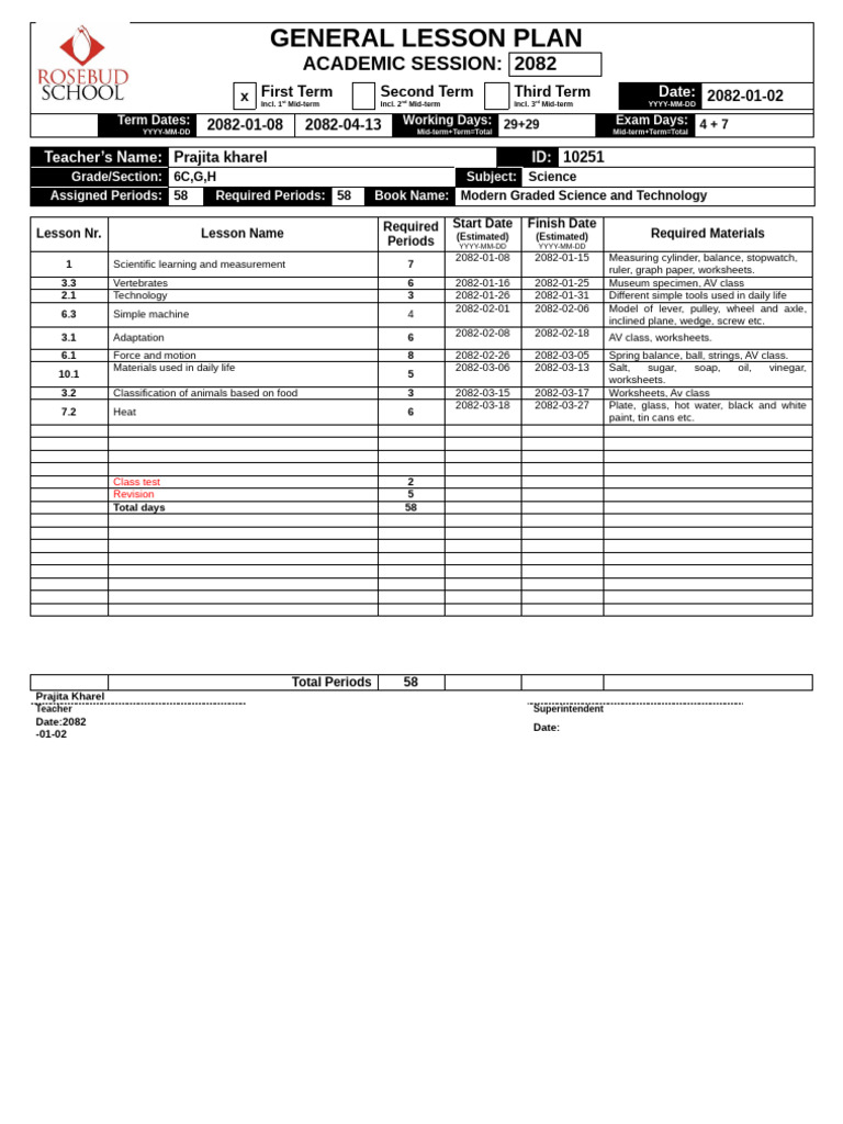 6th Grade Science Lesson Plan 2082 | PDF | Mechanical Engineering