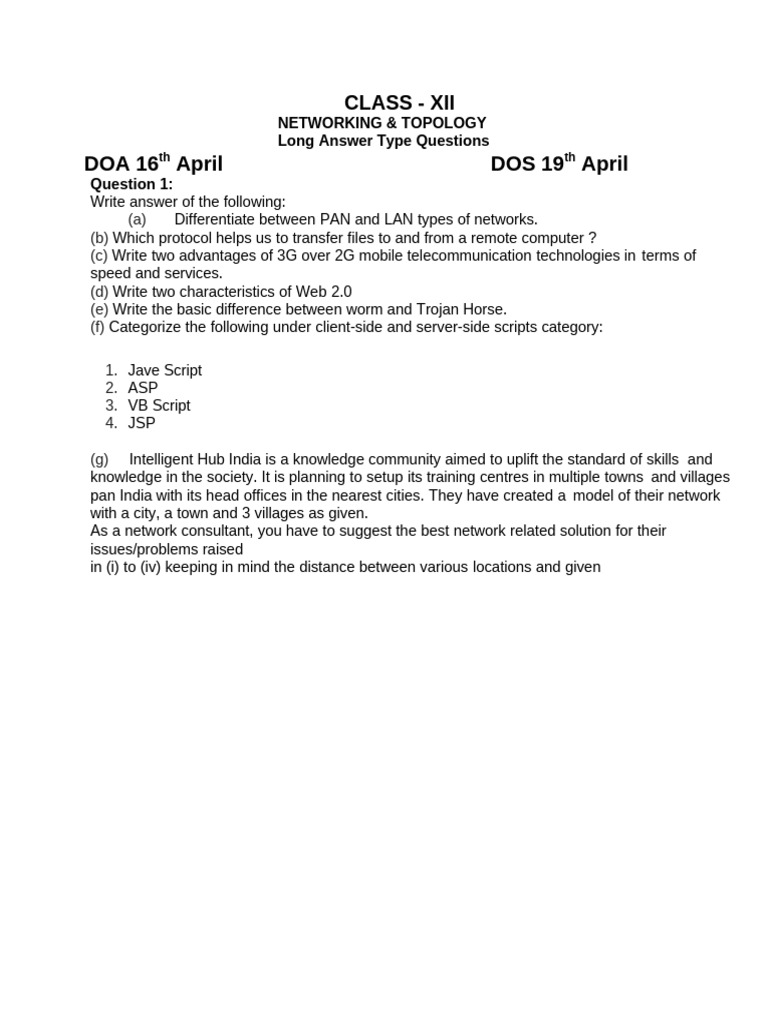 Networking Notes Topology Long Answer Type Questions | PDF | Computer ...