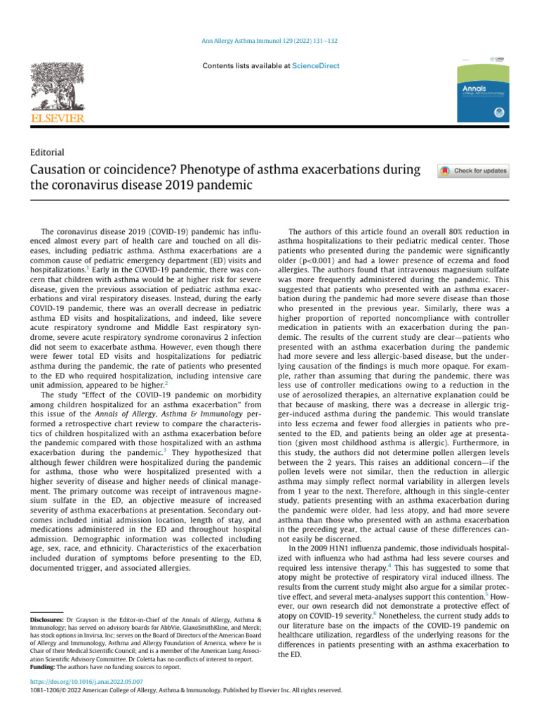 Causation or Coincidence Phenotype of Asthma Exac | PDF | Emergency ...