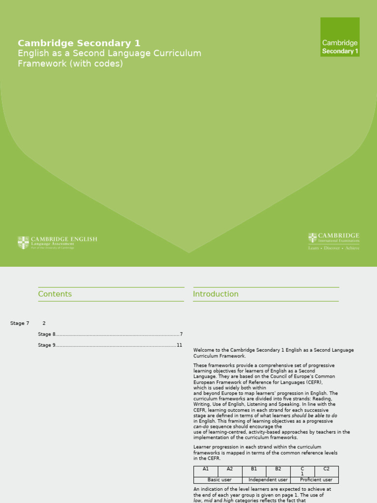 Cambridge Secondary 1 ESL Curriculum Guide | PDF | Verb | Adjective