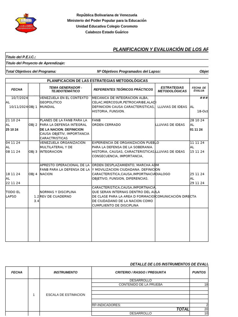 Planilla Planificacion de 5to Año Seccion C y D Tarde | PDF ...