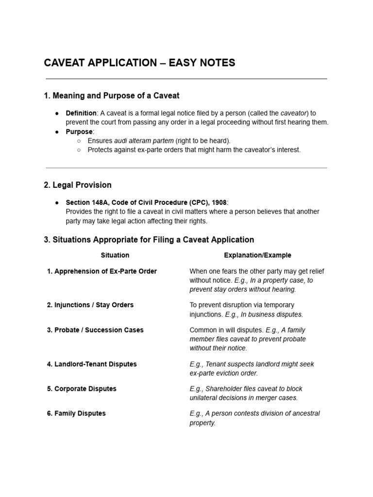 Caveat application | PDF | Ex Parte | Probate