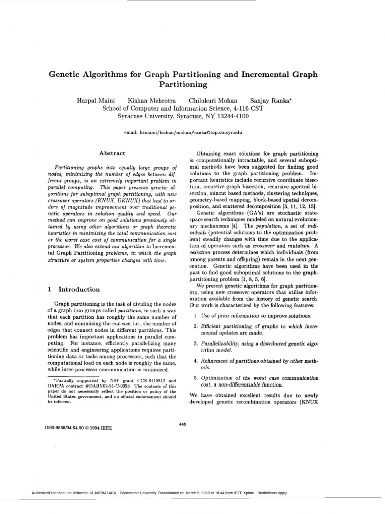 Genetic Algorithms For Graph Partitioning And Incremental Graph