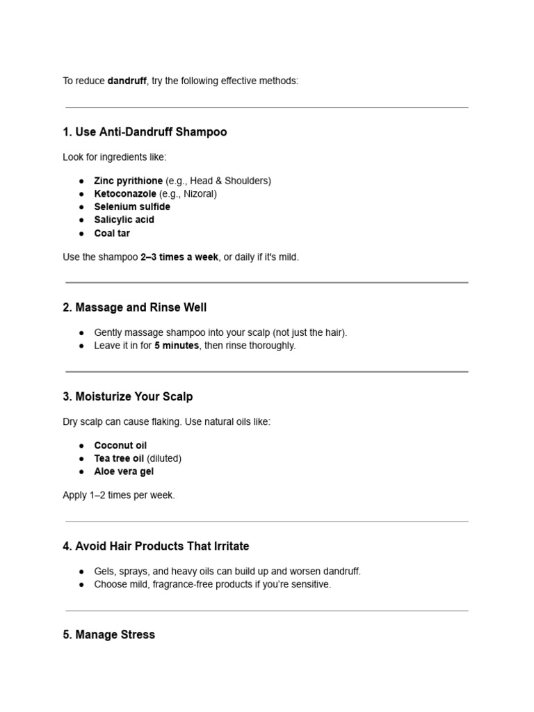 To Reduce Dandruff, Try The Following Effective Methods | PDF