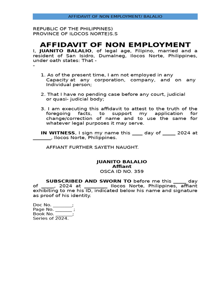Affidavit Non Employment | PDF
