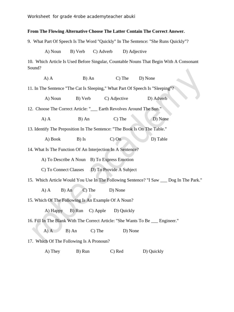 Grade 4 Work Sheet | PDF