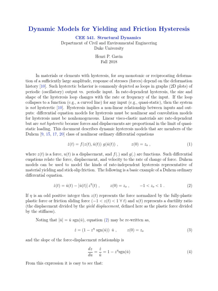 Dynamic Hysteresis Models for Friction | PDF | Hysteresis | Nonlinear ...