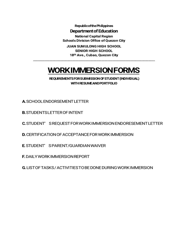 Official Work Immersion FORMS 2024 | PDF | Learning