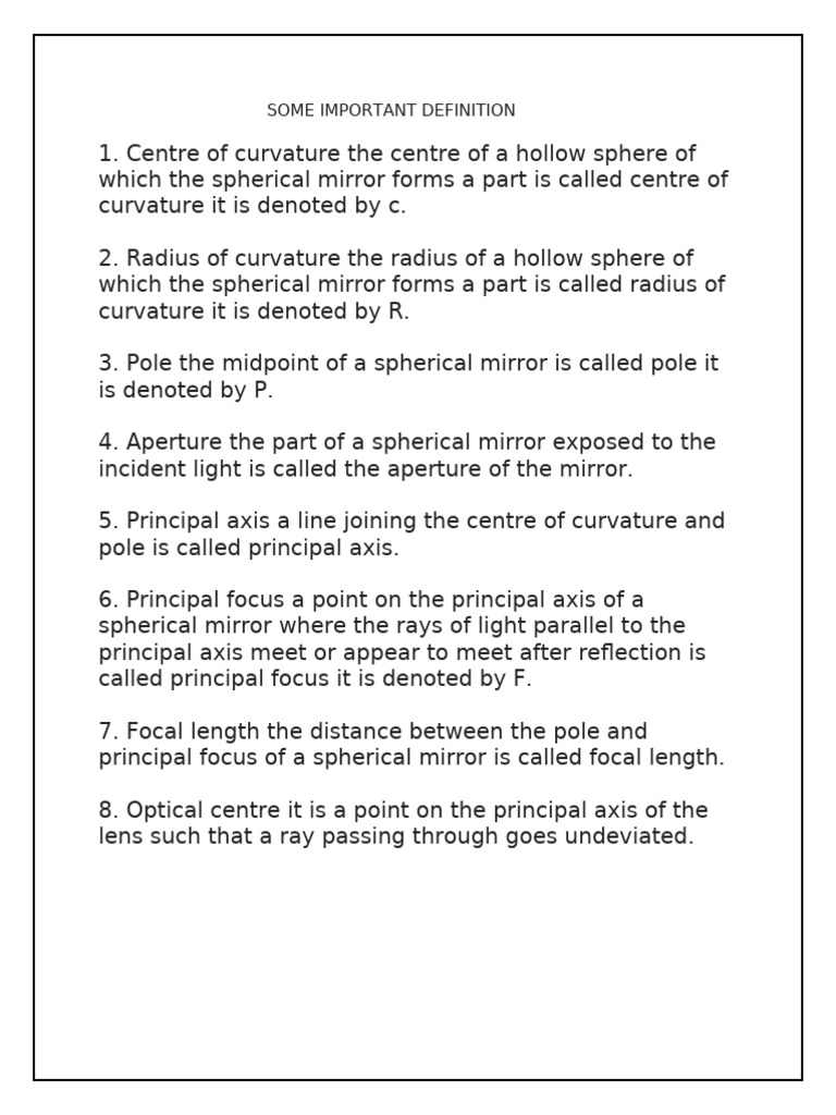 Key Terms in Spherical Mirrors | PDF