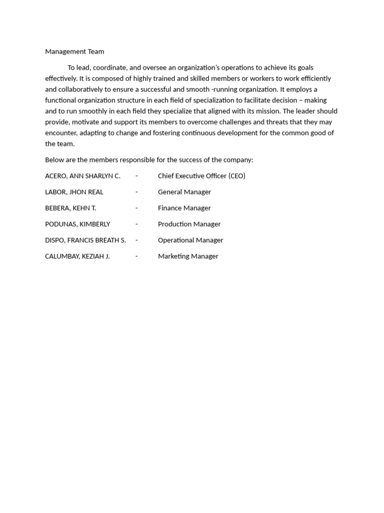 Management Team | PDF