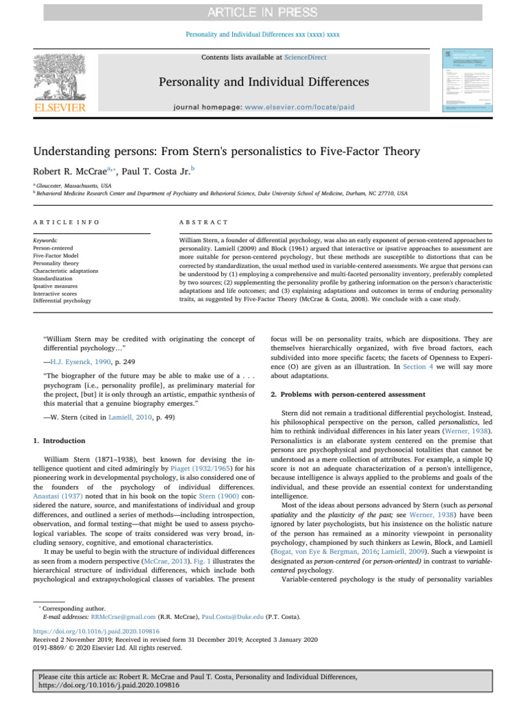 2020,McCrae et al,Understanding persons-From Stern's personalistics to ...