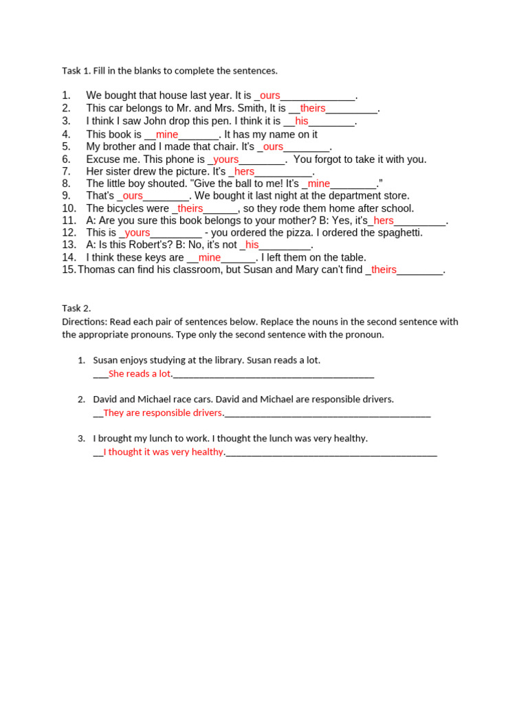 Pronouns Drills (2) | PDF