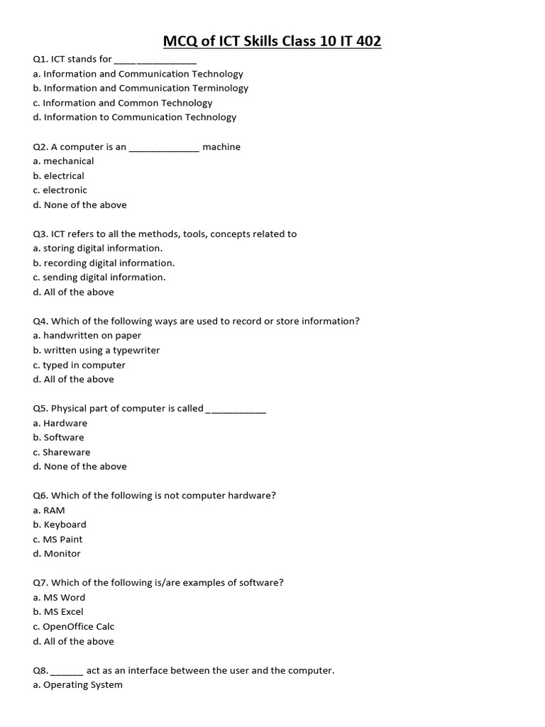 Day 3 - MCQ of ICT Skills & Unit 3 DBMS - Qs | PDF | Databases | Operating System