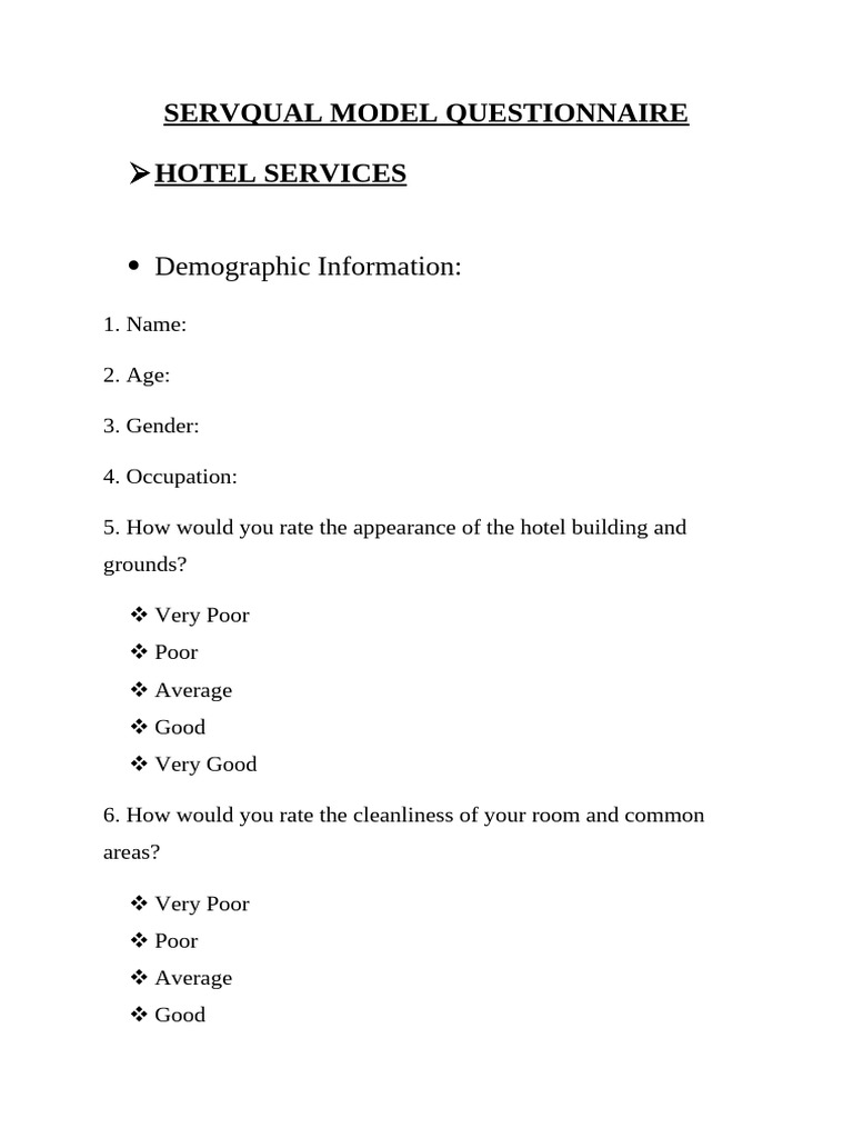 SERVQUAL MODEL QUESTIONNAIRE - ASSIGNMENT 2 | PDF