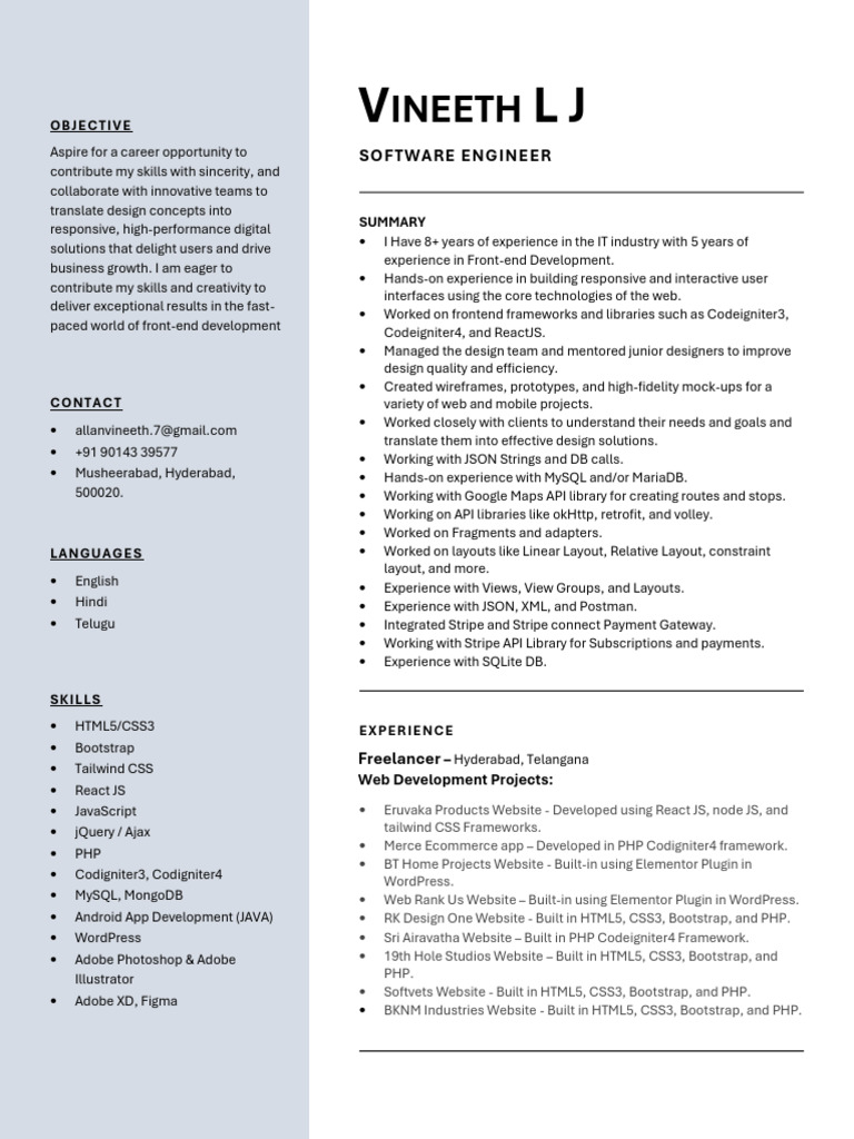 Vineeth - Frontend Developer New-01 | PDF | Internet Of Things | Web Development