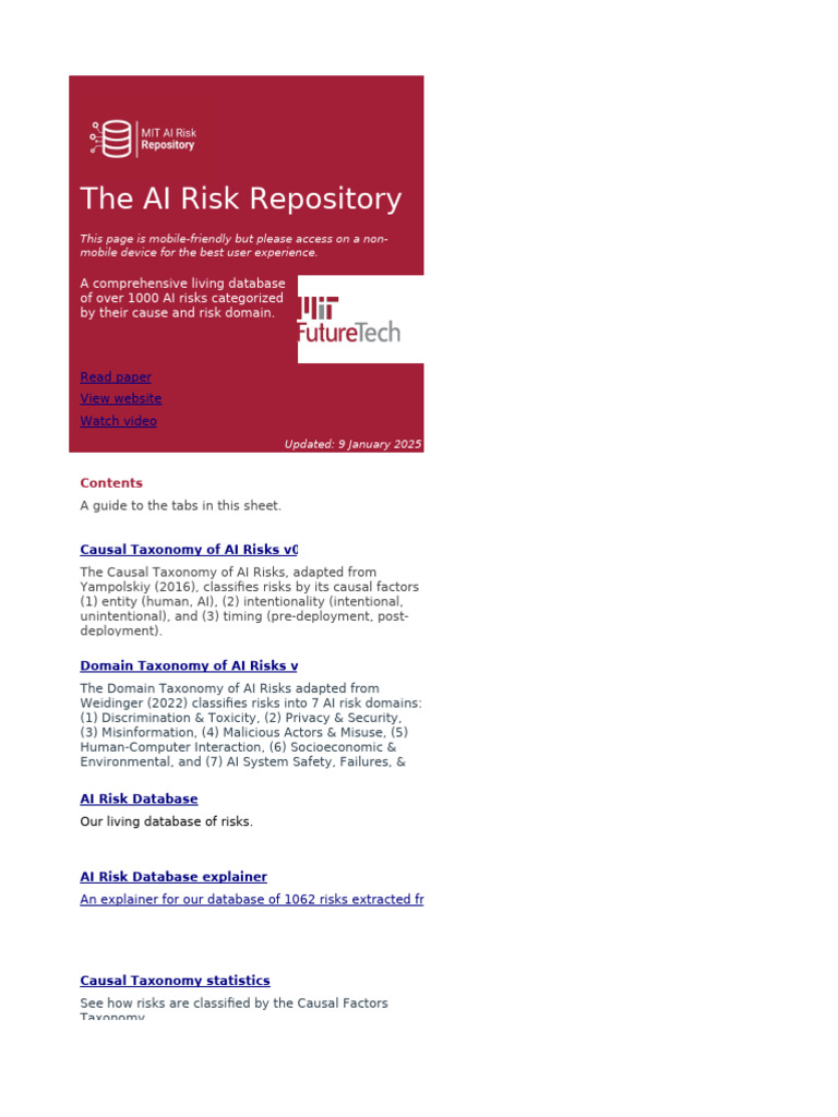 The AI Risk Repository V2!08!01 - 25 (Please Create A Copy) | PDF ...