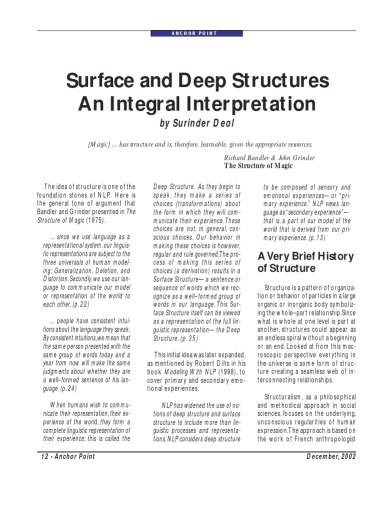 Surface and Deep Structures An Integral Interpretation: by Surinder ...