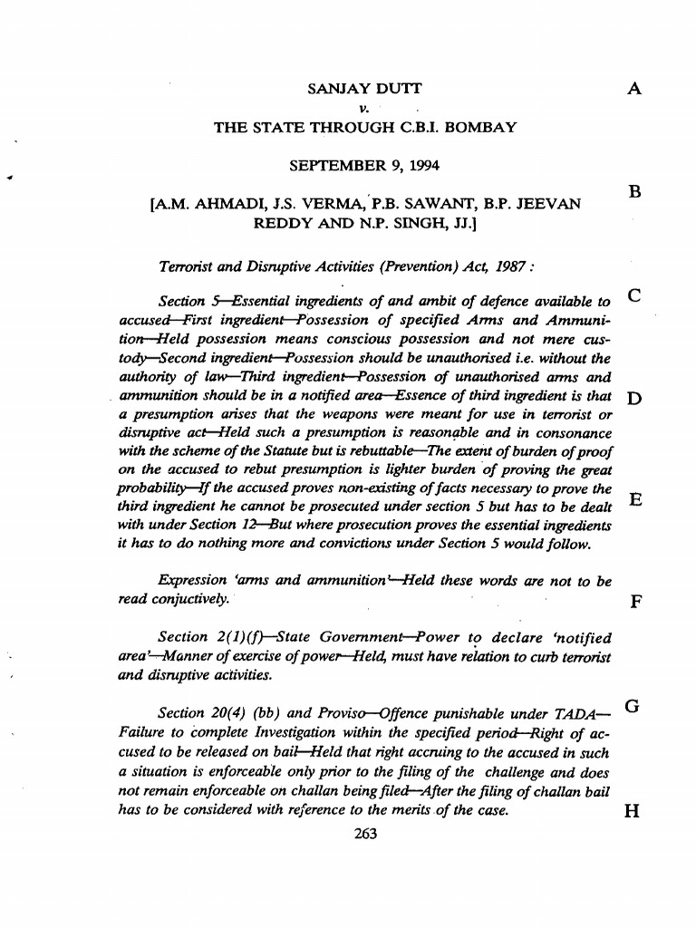 Sanjayduti The State Through C.B.I. Bombay SEPTEMBER 9, 1994 (Am. Ahmadi, J.S. Verma,'P.B ...