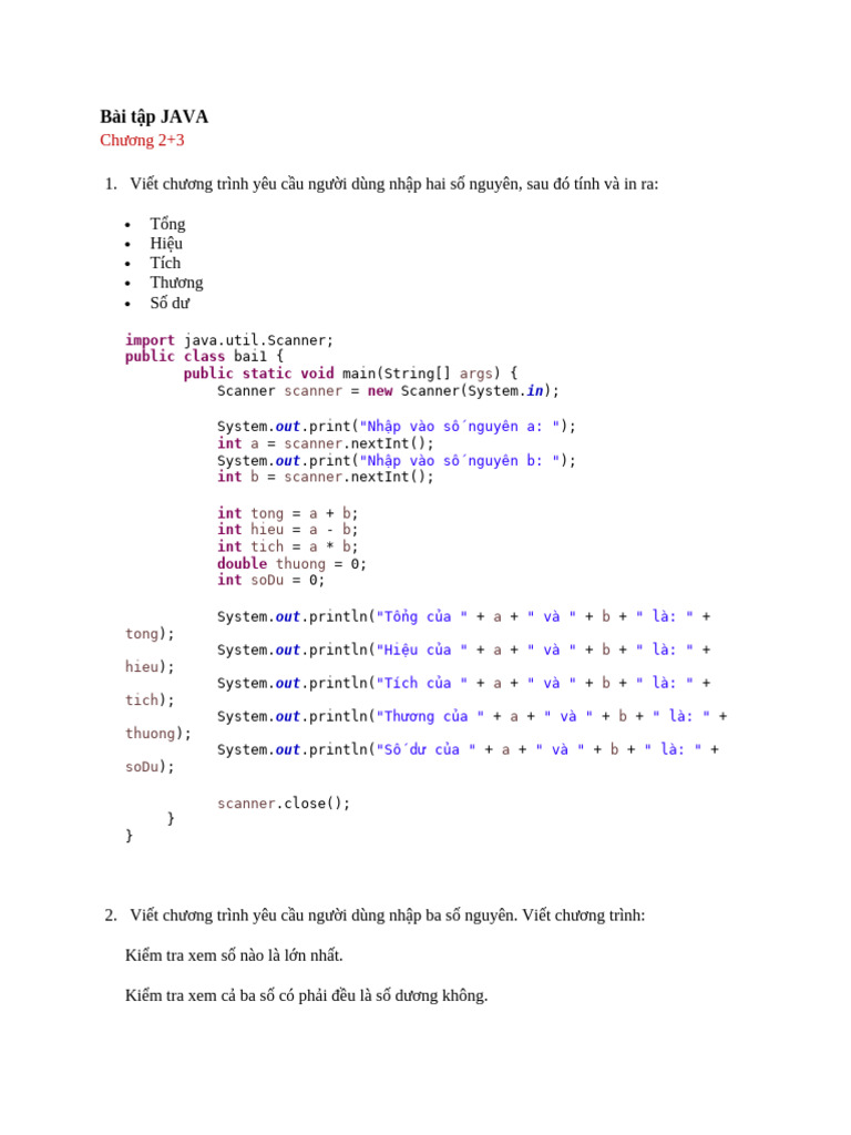 Bài Tập JAVA | PDF