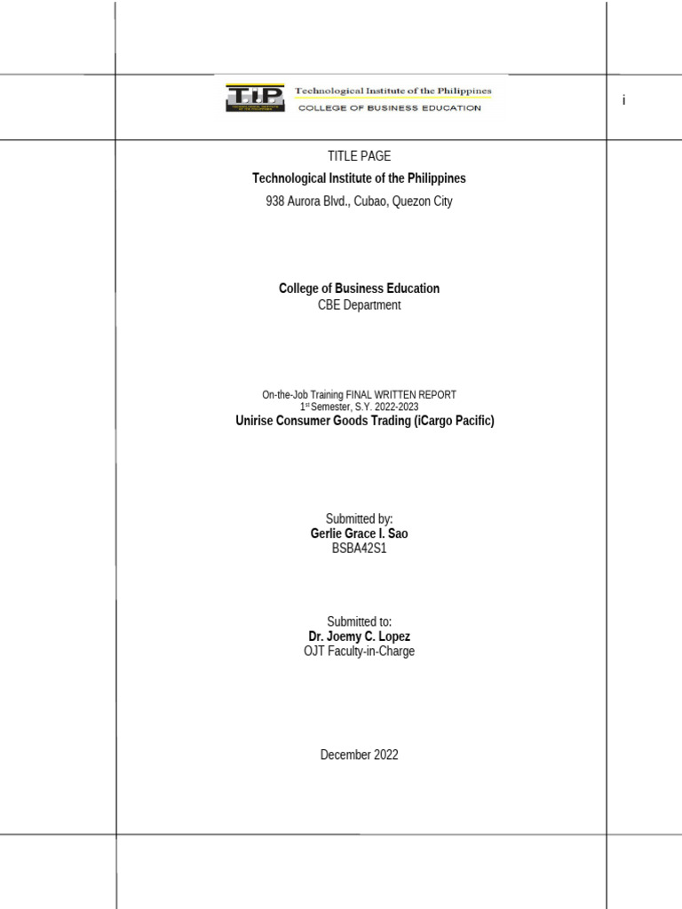 Final Report Internship | PDF | Skill | Manila