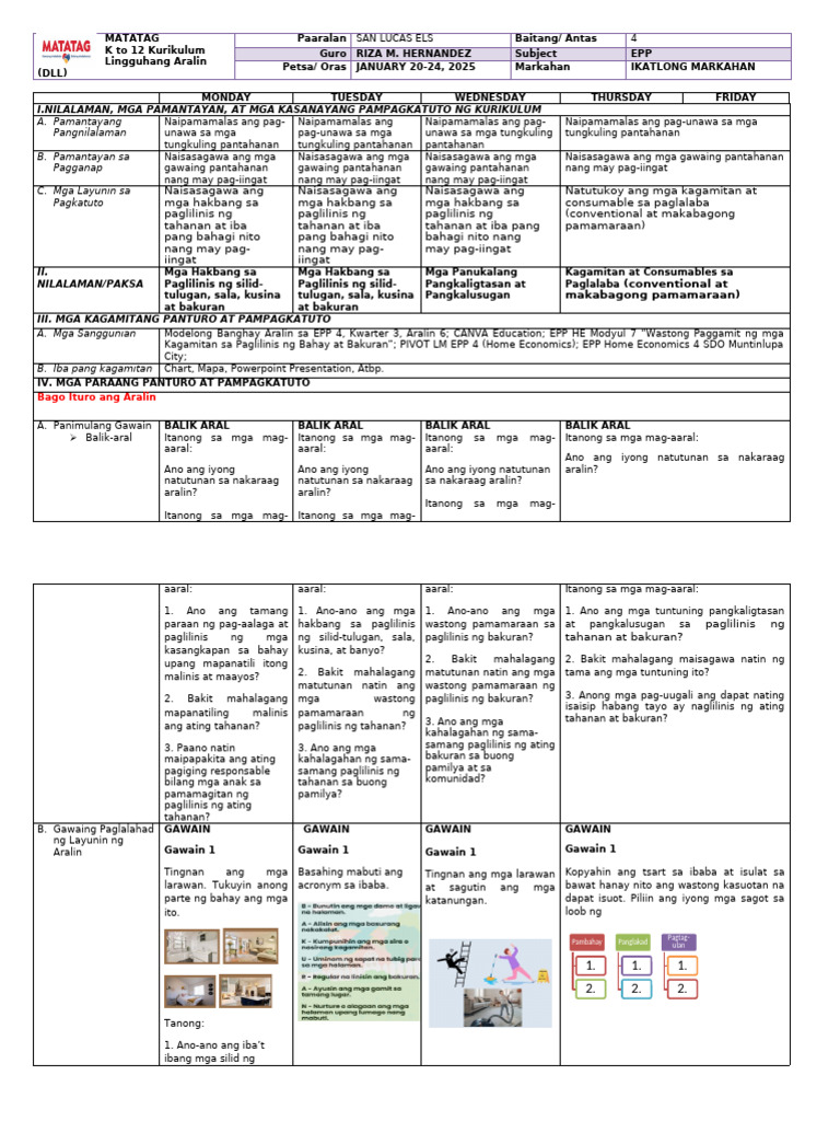 MATATAG DLL WEEK 6 EPP G4 q3 | PDF