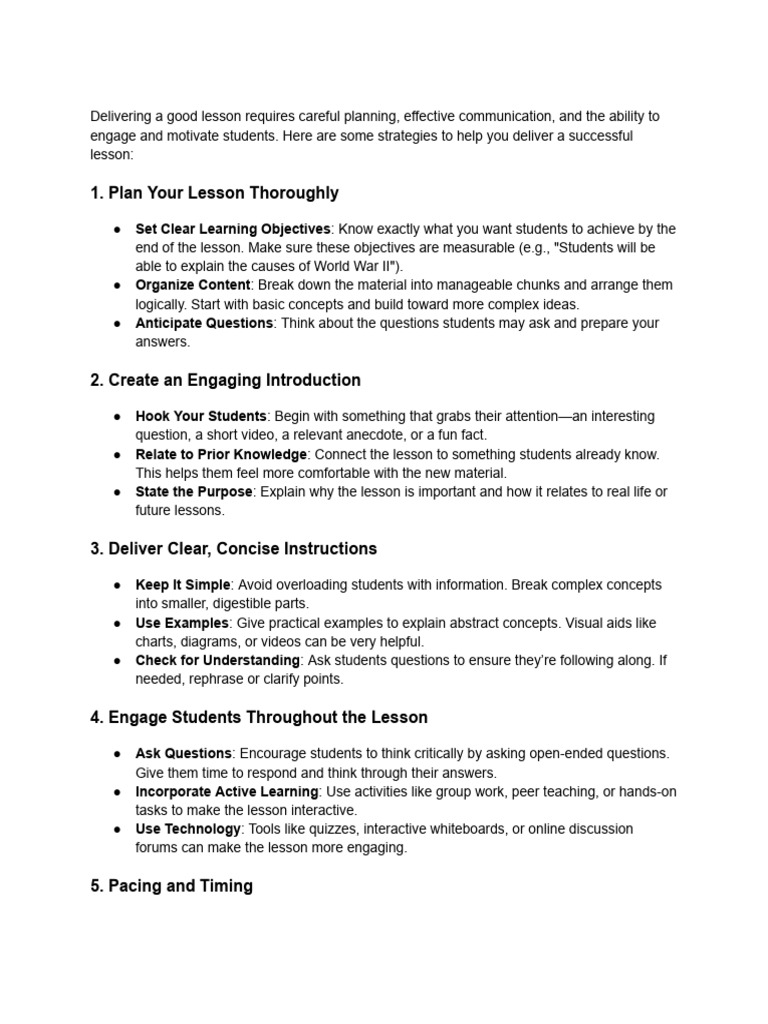 Delivering A Good Lesson Requires Careful Planning, Effective ...