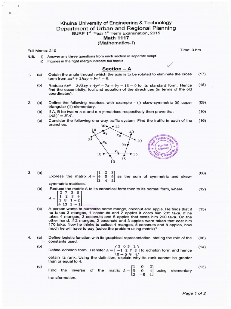1st Year 1st Term Exam 2015 | PDF