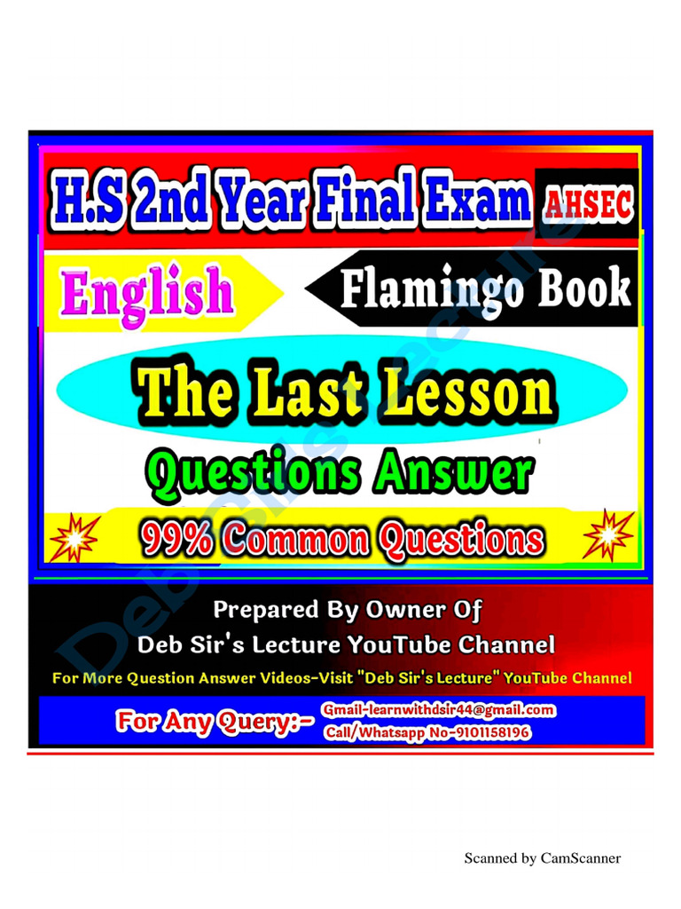 The Last Lesson - HS 2nd Year English - Flamingo Textbook - Deb Sir's ...