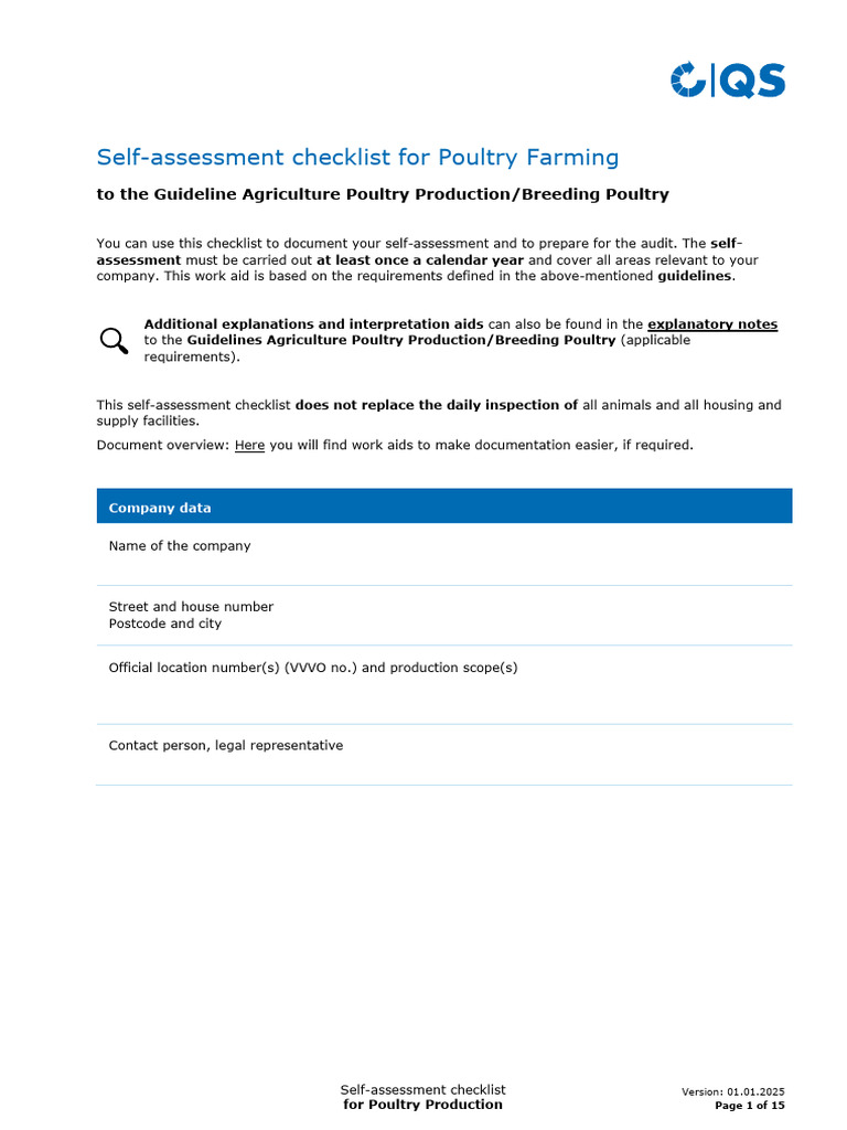 Self-Assessment Checklist Agriculture Poultry Farming 01 01.2025 | PDF ...
