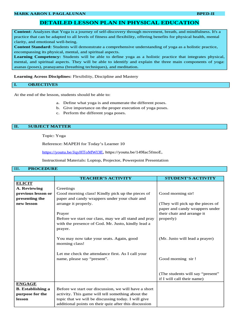 Yoga: A Holistic Practice Lesson Plan | PDF | Asana | Yoga