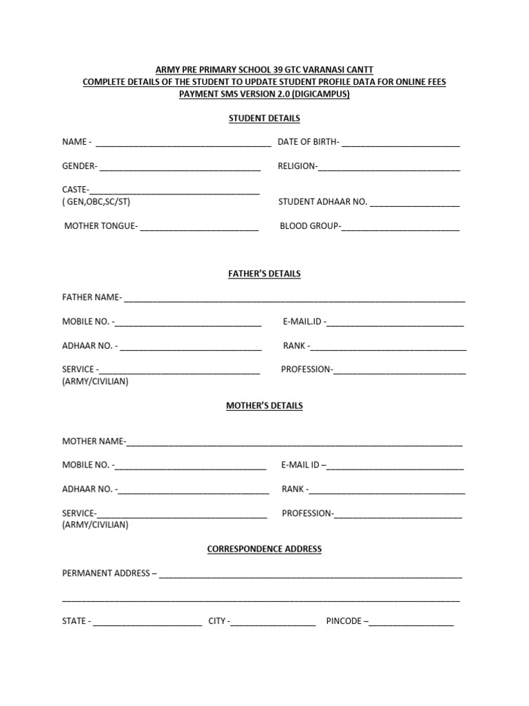 Student Detail Form For Digicamp | PDF