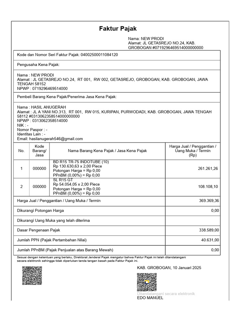 Contoh faktur pajak 2025 dengan coretax | PDF